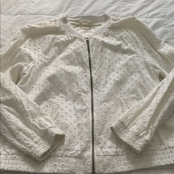 J. Crew Factory | Jackets & Coats | J Crew White Eyelet Bomber Jacket ...
